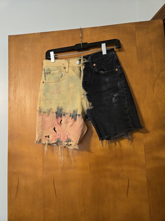 Levi's | Shorts | Levis 5 Premium Bleached Pink Blue Distressed Cutoff ...